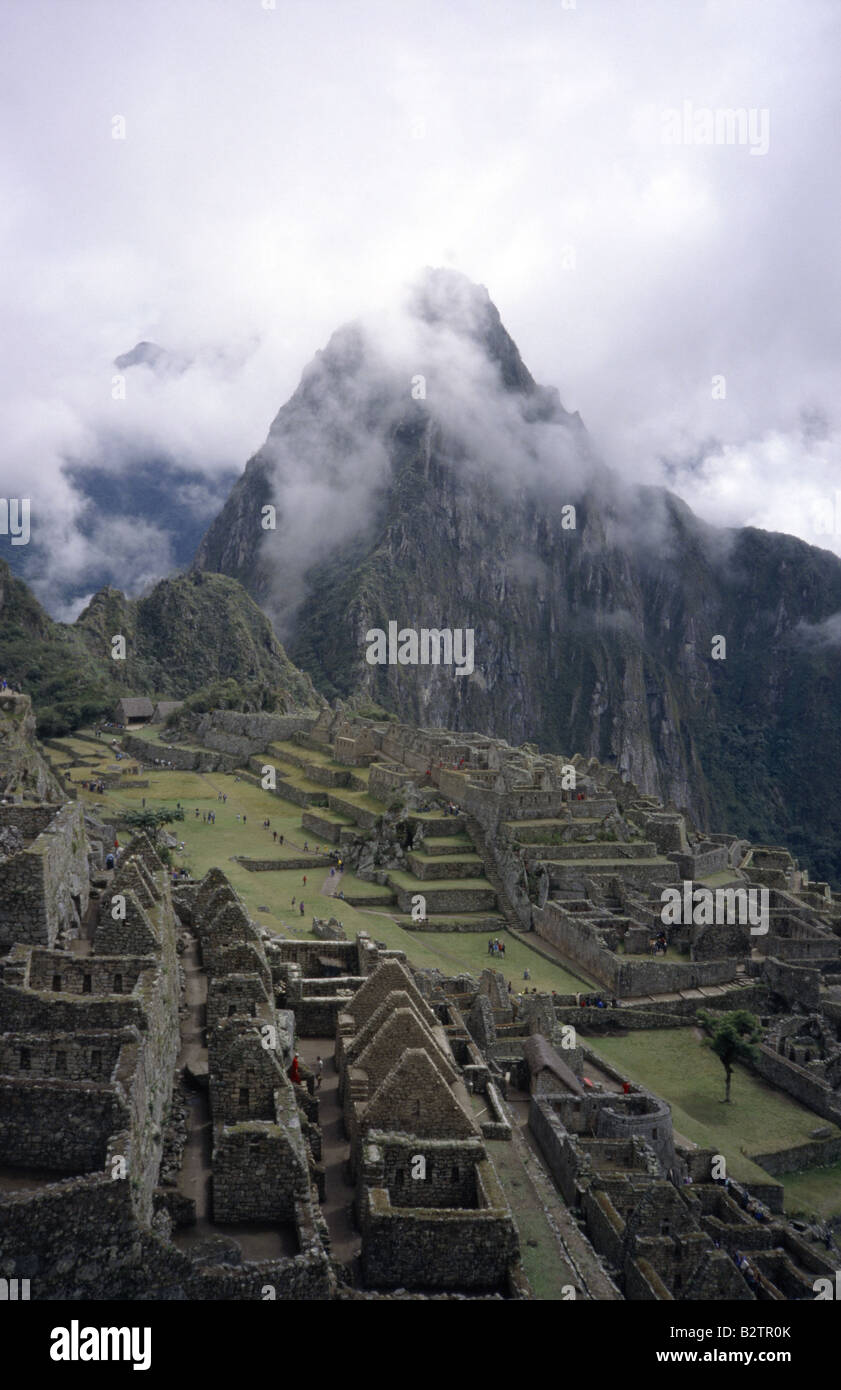 Inca sacred site citadel high in mountains View over ruins houses ...
