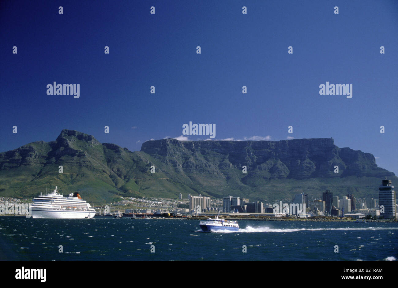 Table Mountain Cape Town harbour Cruise ship Boats High rise buildings ...