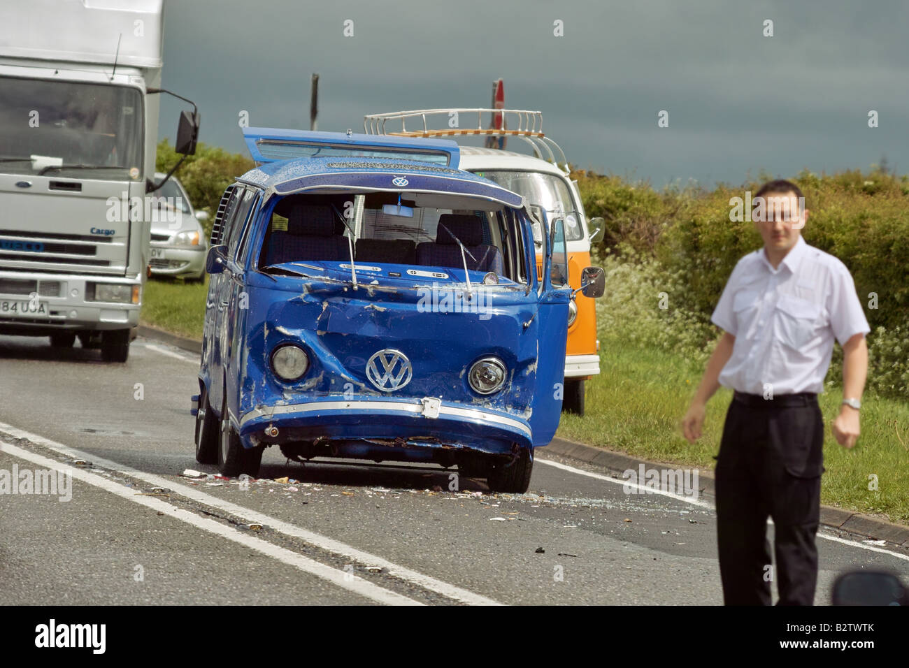 Volkwagen Camper crash scene Stock Photo - Alamy