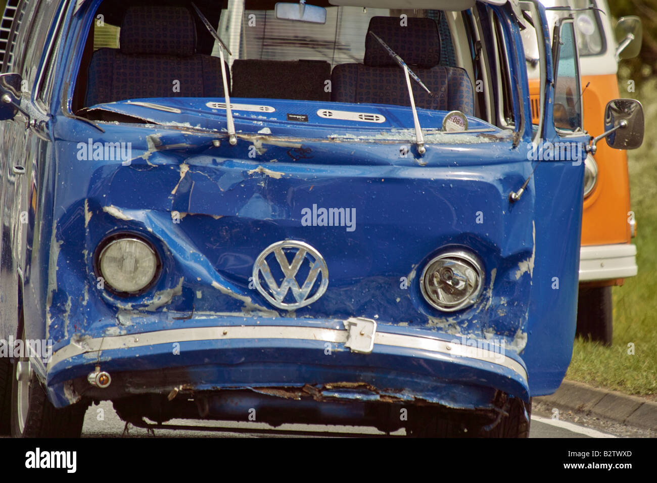 Volkswagen Camper crash scene Stock Photo - Alamy