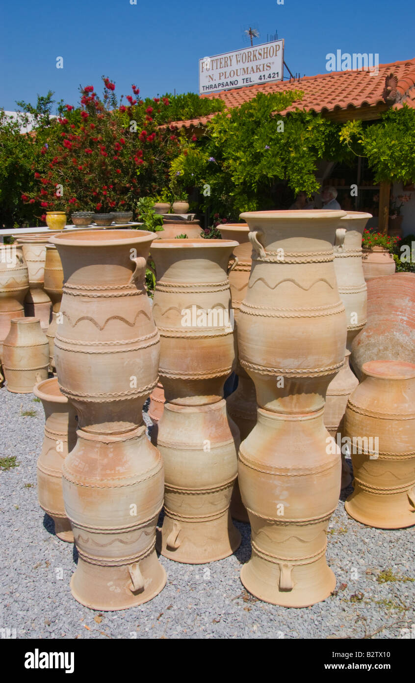 Finished pots for sale at pottery in Thrapsano on the Greek ...