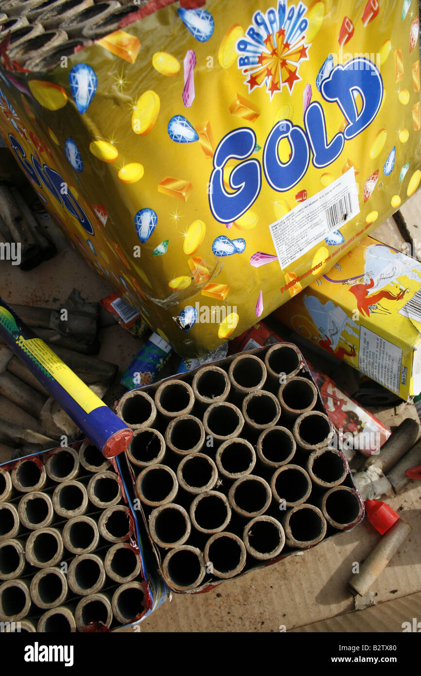 used fireworks containers Stock Photo - Alamy