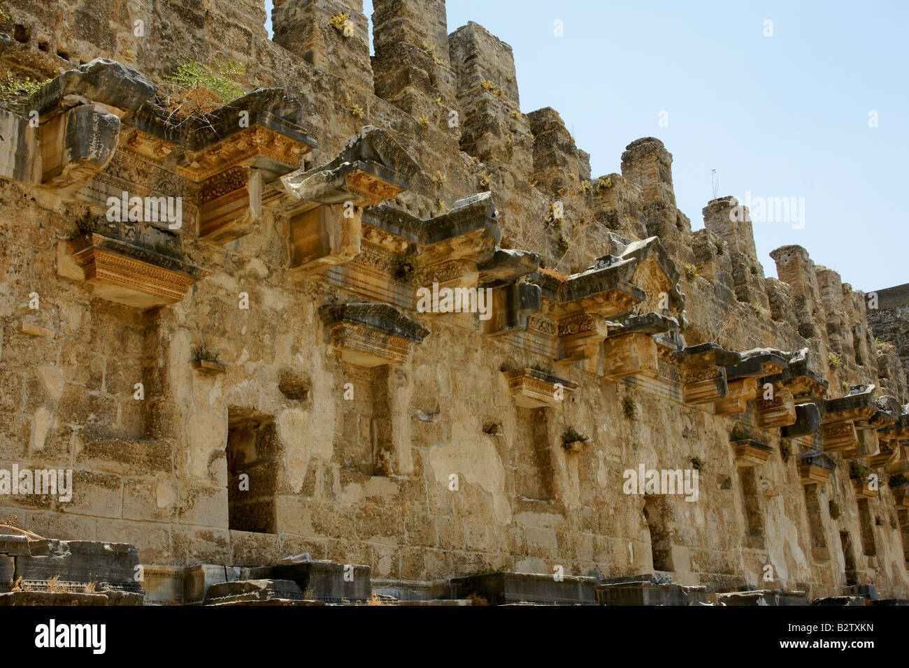 back wall of the ancient greco-roman theatre of aspendos in antalya ...