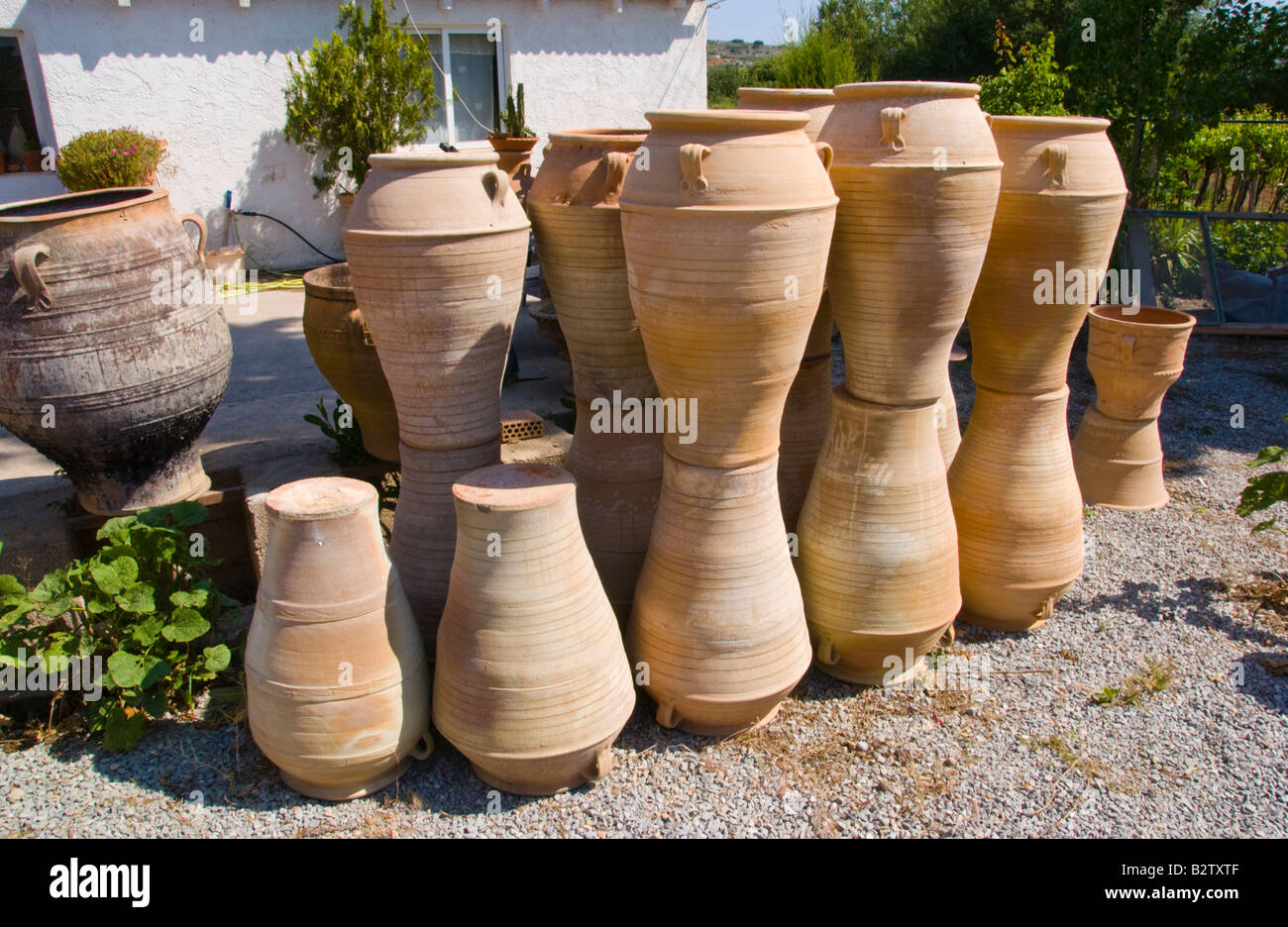 Finished pots for sale at pottery in Thrapsano on the Greek ...