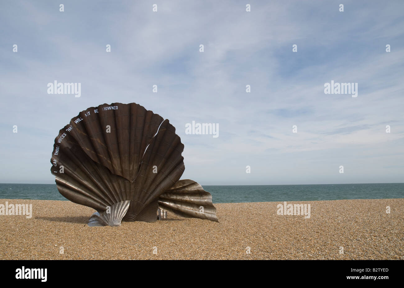 Scallop shell memorial to Benjamin Britten Aldeburgh beach Suffolk East ...
