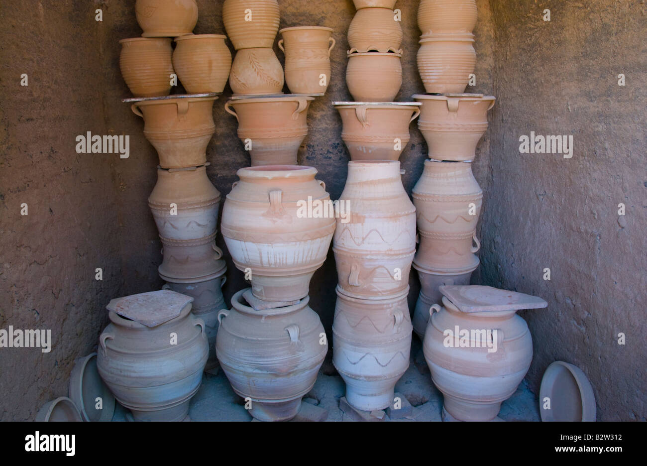 Fired pots in kiln at pottery in Thrapsano on the Greek Mediterranean ...