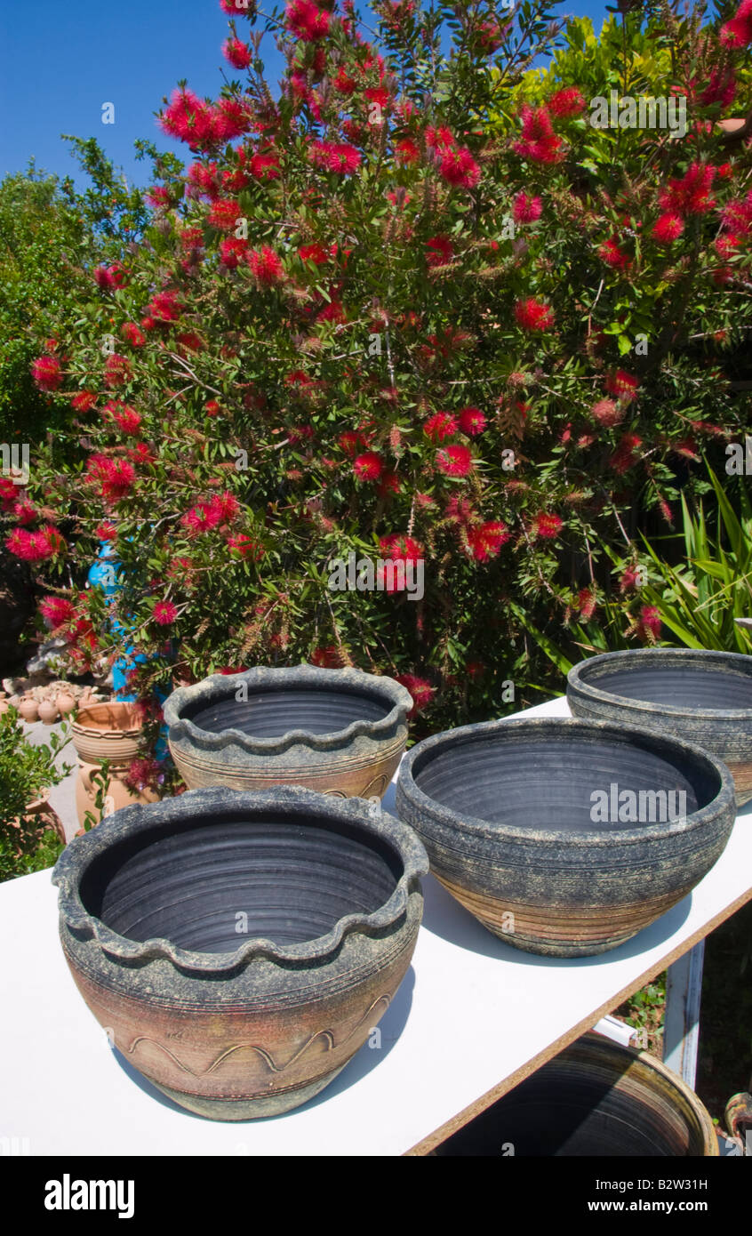 Finished pots for sale at pottery in Thrapsano on the Greek ...