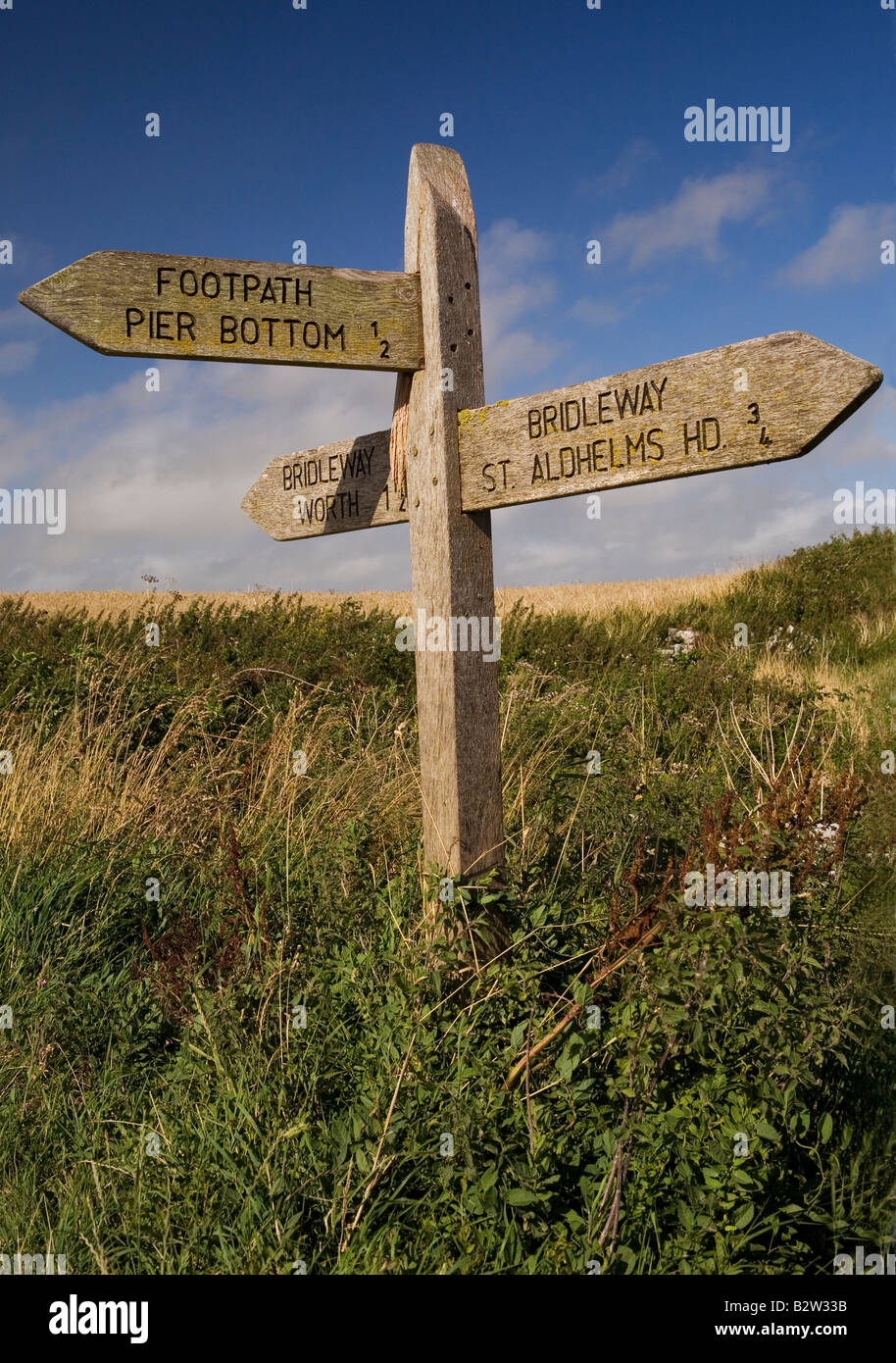Sign showing footpaths and bridleway, Dorset England Stock Photo - Alamy
