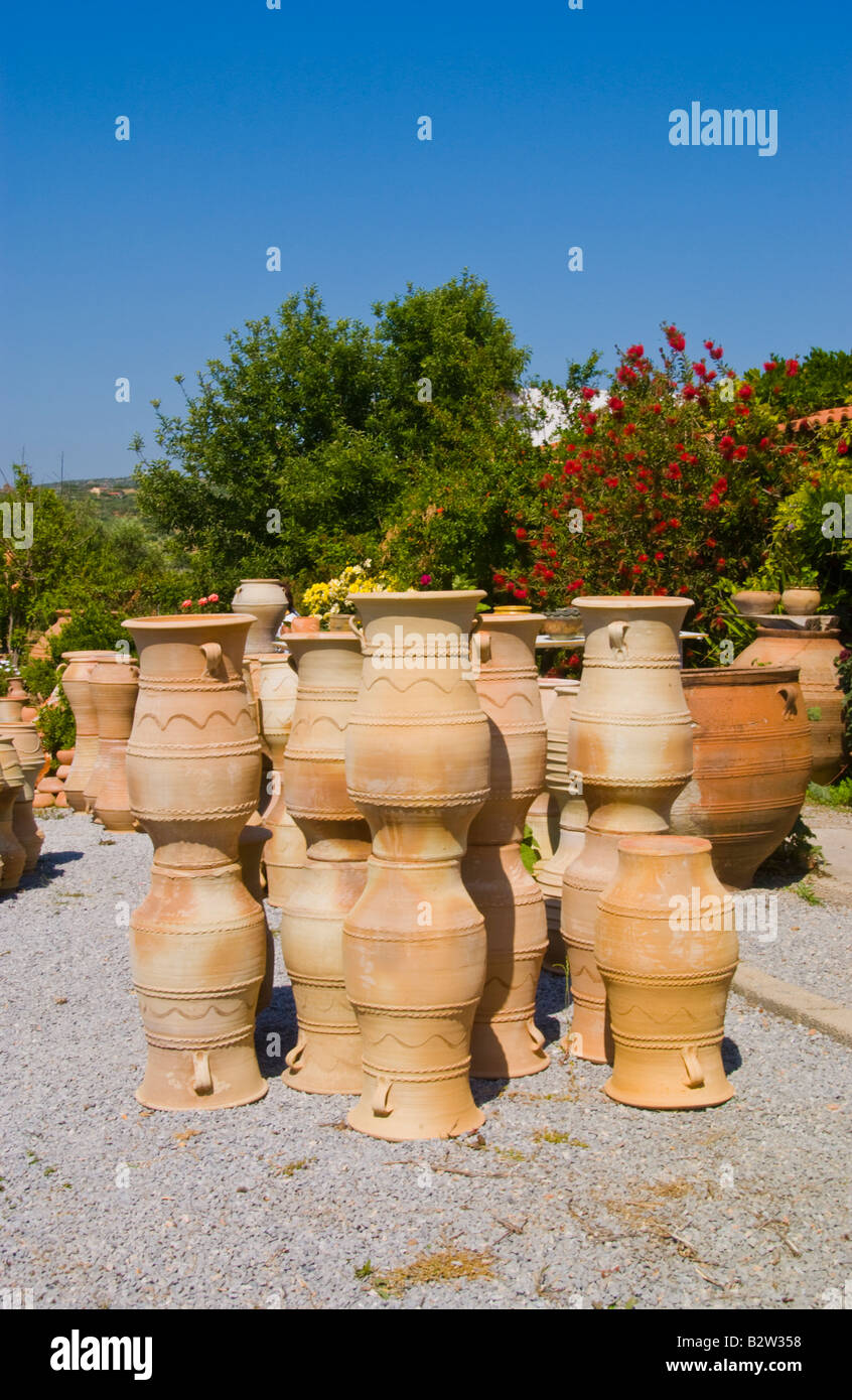 Finished pots for sale at pottery in Thrapsano on the Greek ...