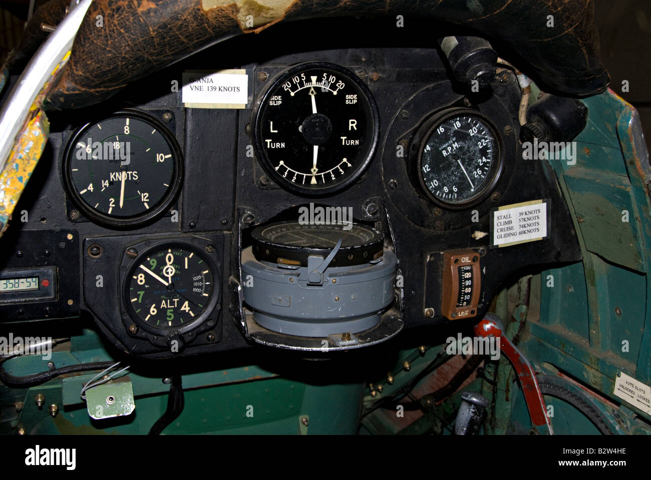 Cockpit instruments in the 1933 DH82a Tiger Moth Stock Photo, Royalty ...