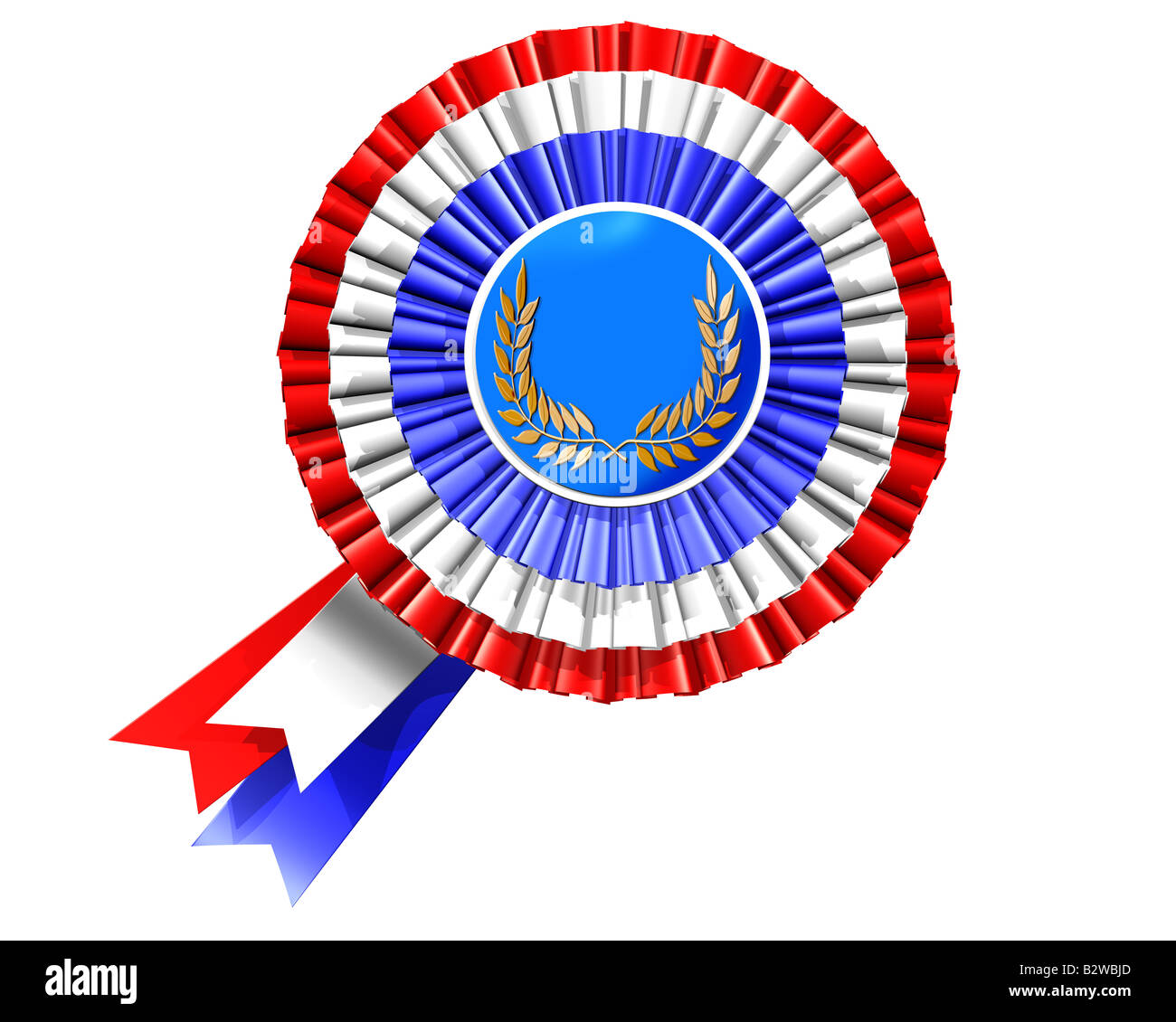 Isolated illustration of a red white and blue rosette with laurel ...