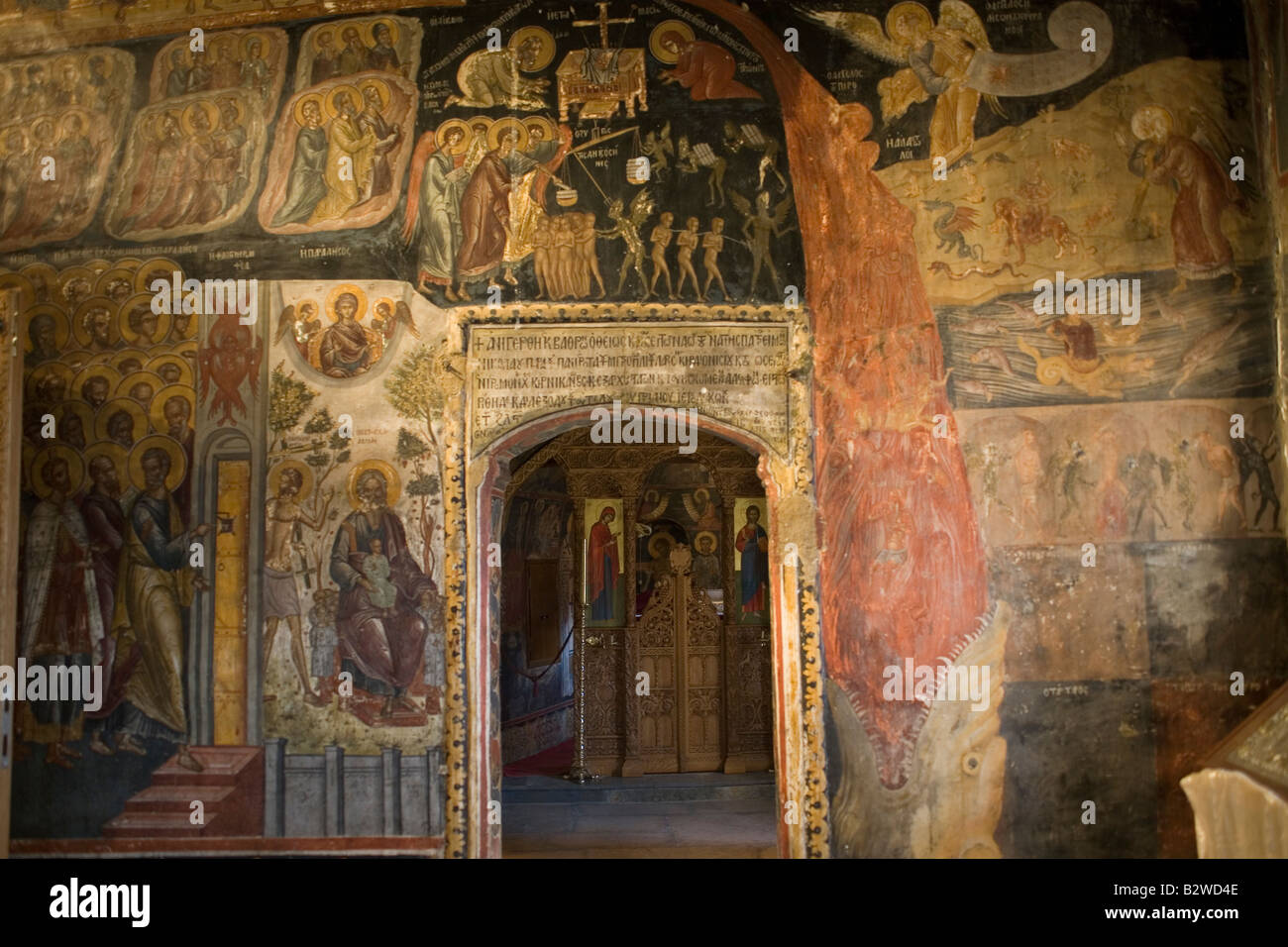 Greece Thessaly Meteora StNicholas Anapafsa interior fresco Stock Photo ...