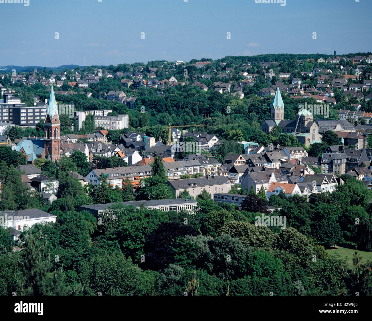Stadtpanorama von Essen-Werden, evangelische Kirche, Abtei Werden ...