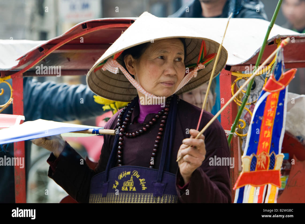 Woman in conical hat traditional Viertnamese funeral procession Sapa ...