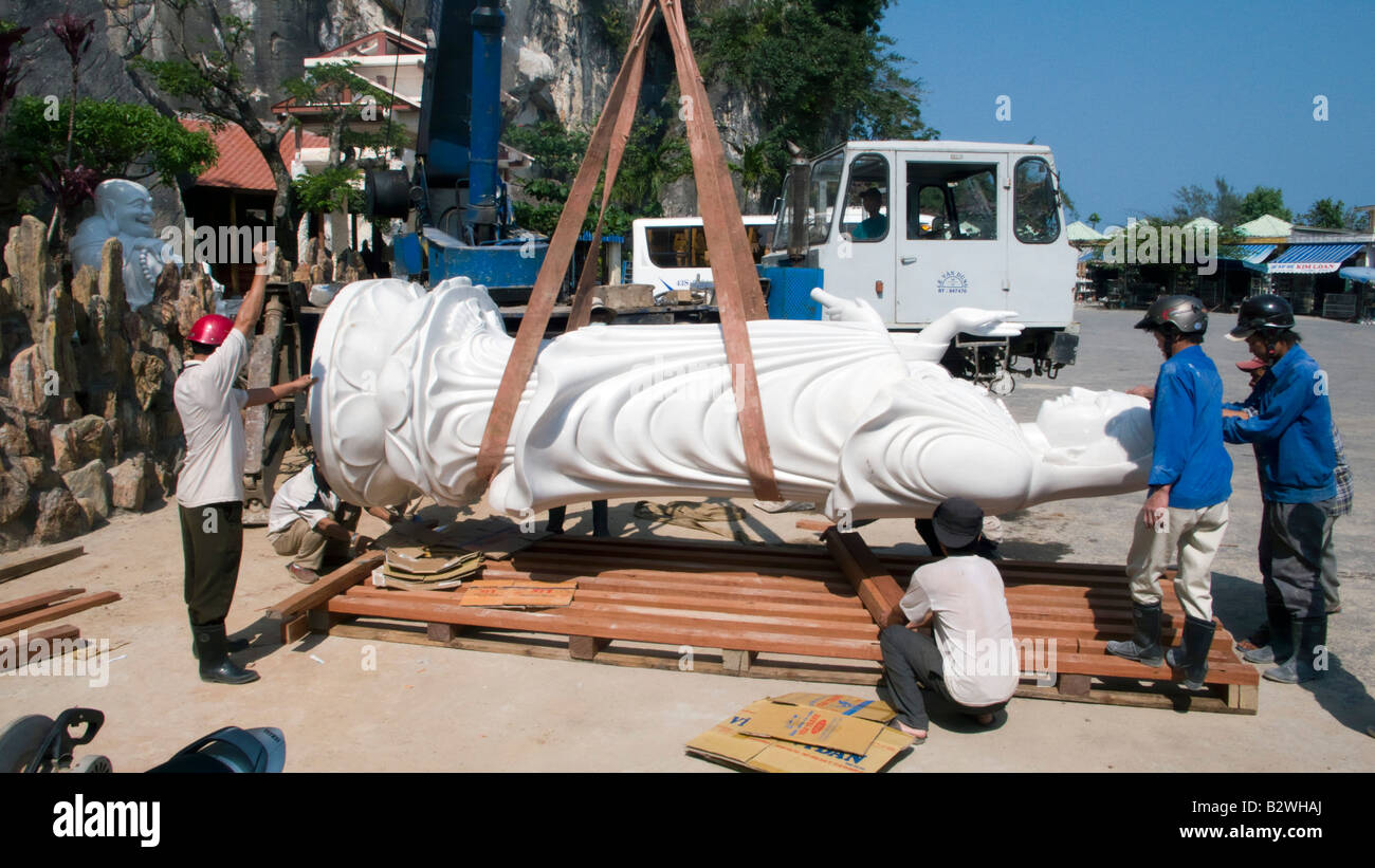 Giant Lady Buddha statue loaded onto palette for export Marble Mountain ...