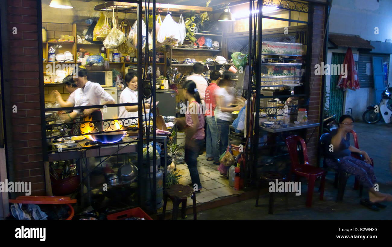 Open restaurant kitchen side street Pham Ngu Lao Ho Chi Minh City ...