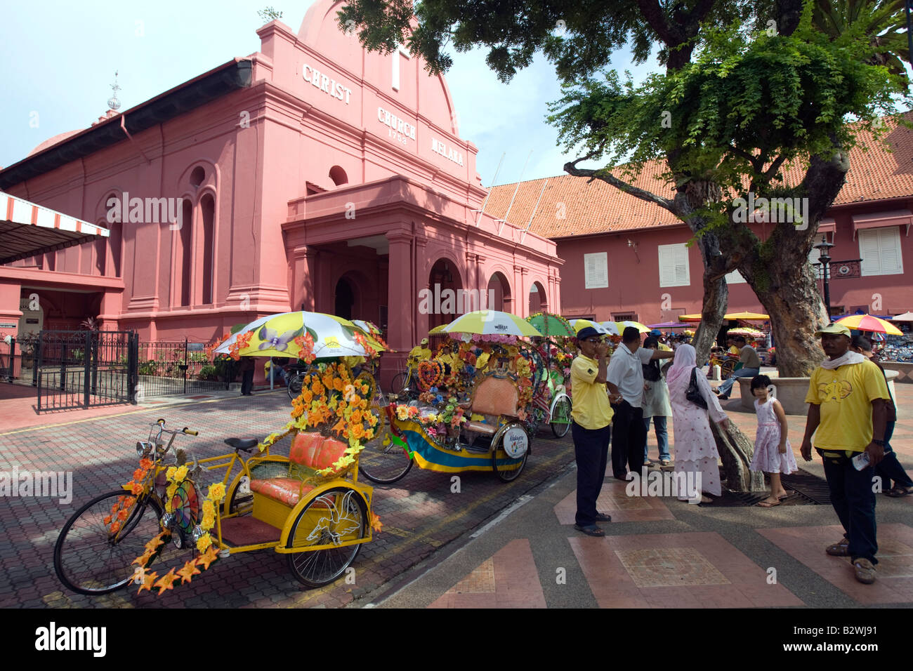 Tourist rickshaws outside historic Christ Church Dutch Square Malacca ...