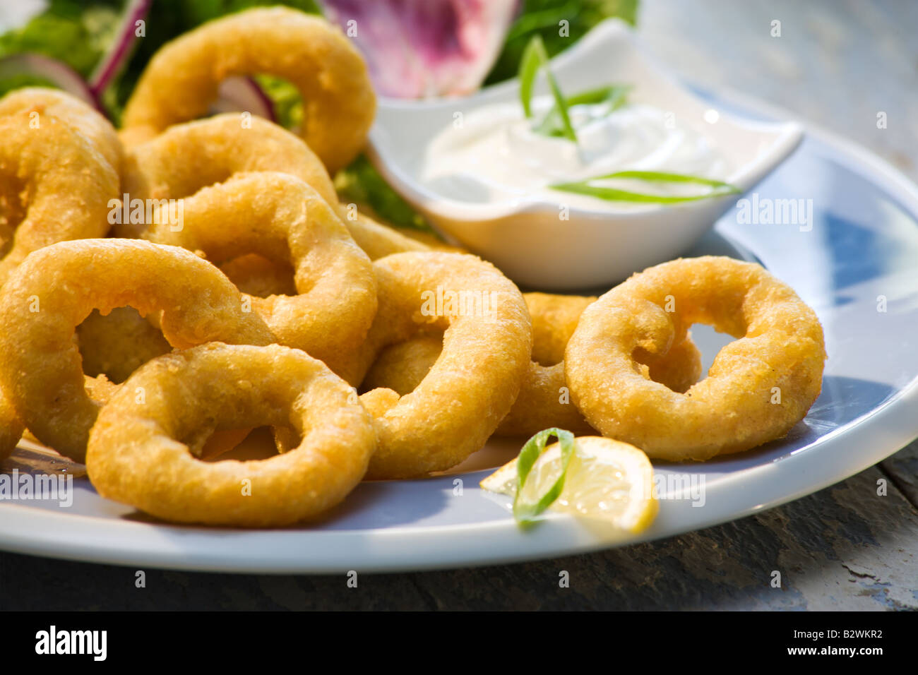 deep-fried breaded squid rings meal close up Stock Photo - Alamy