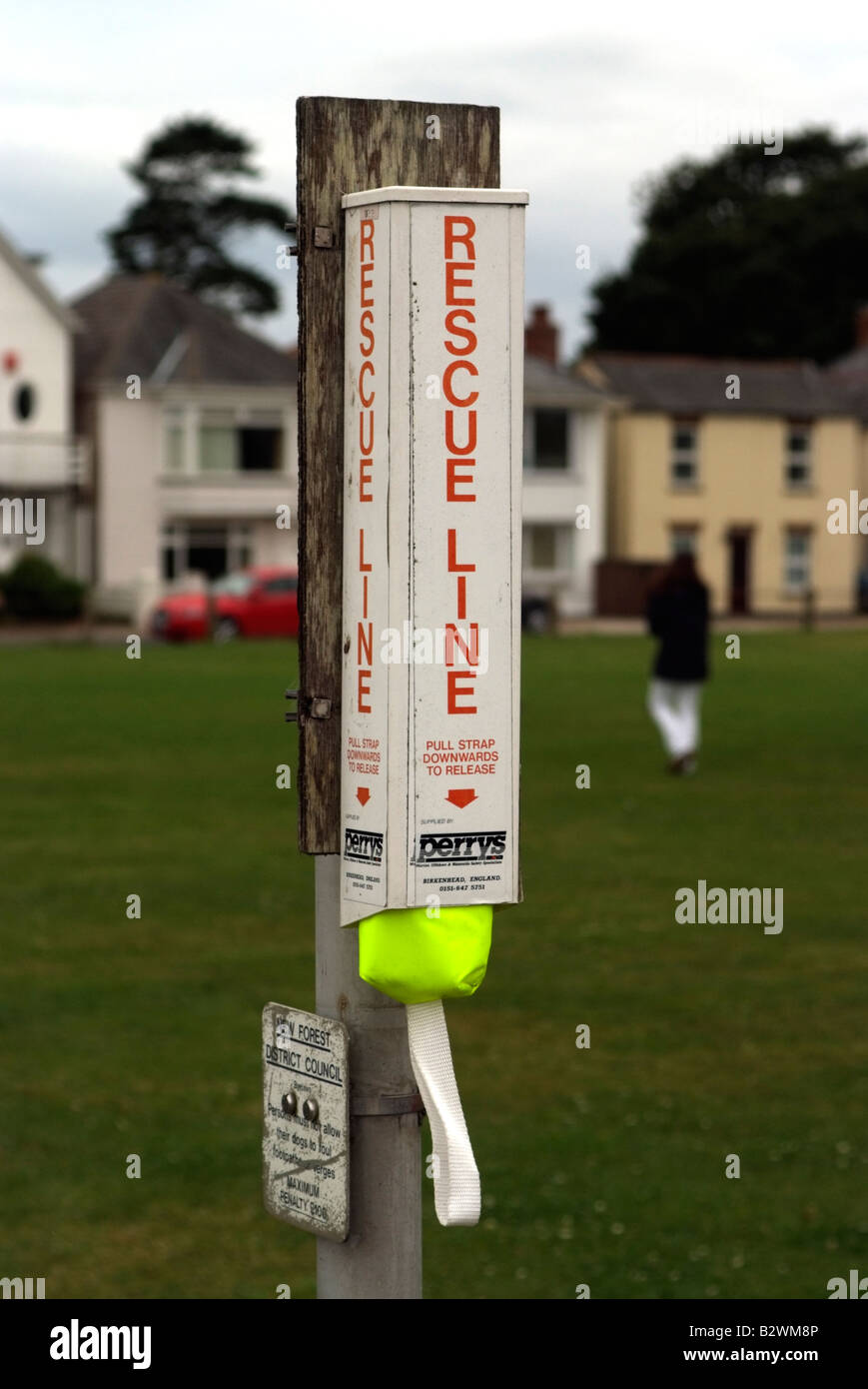 Rescue line for use in a water emergency positioned on riverbank ...