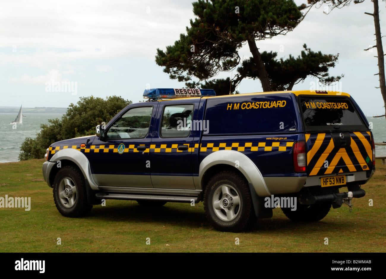 HM Coastguard 4x4 rescue vehicle oversees yachts on the Solent England ...