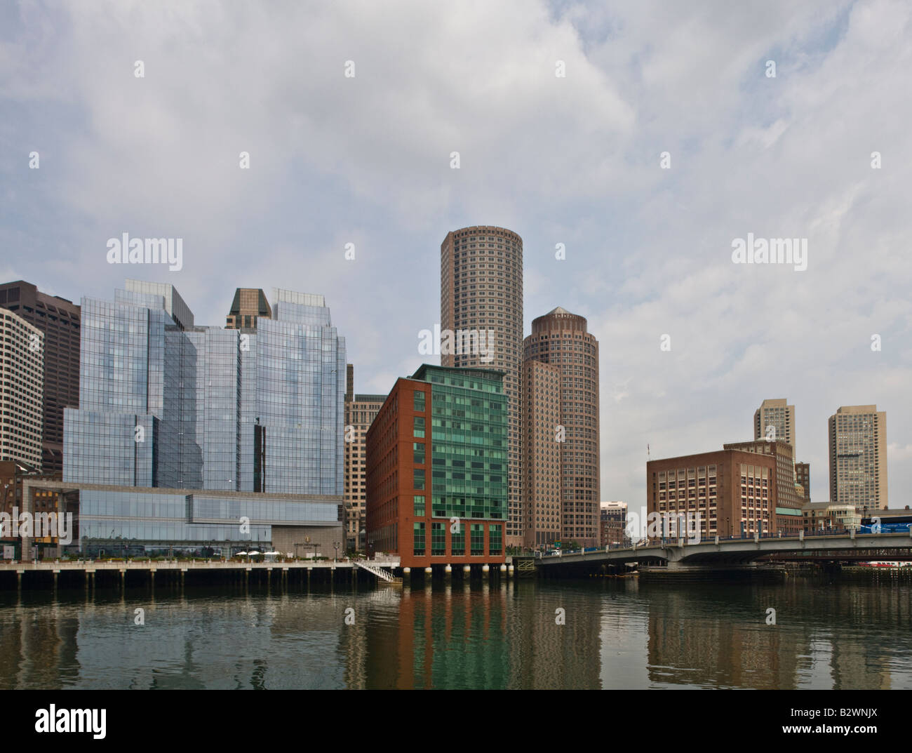 Boston skyline towards Evelyn Moakley Bridge and Seaport Boulevard ...