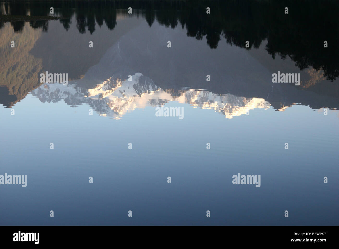 Mirror reflection of Mt Cook in Lake Matheson in Westland NP, on the ...