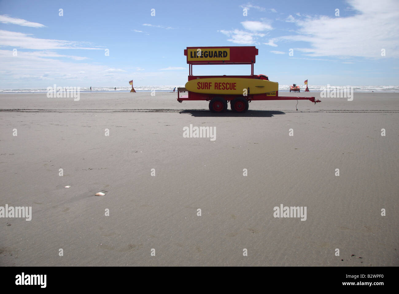 Lifeguard patrol vehicle on the beach in Summer Bay, near Christchurch ...