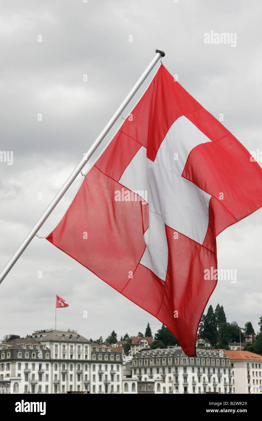 Swiss flag on a passenger ferry on the Lake of Lucerne, Central ...