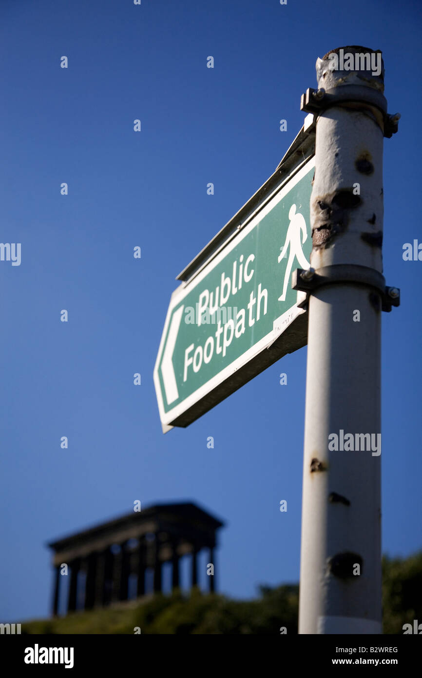 A public footpath sign can be seen at the foot of Penshaw Hill in ...