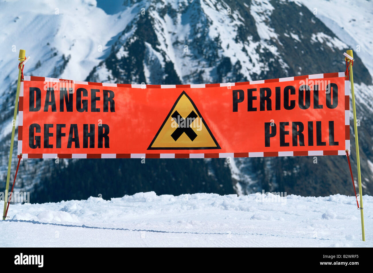 Danger sign on snowy mountain (selective focus Stock Photo - Alamy