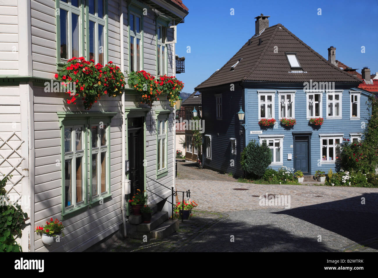 Norway Bergen street scene typical architecture Stock Photo - Alamy