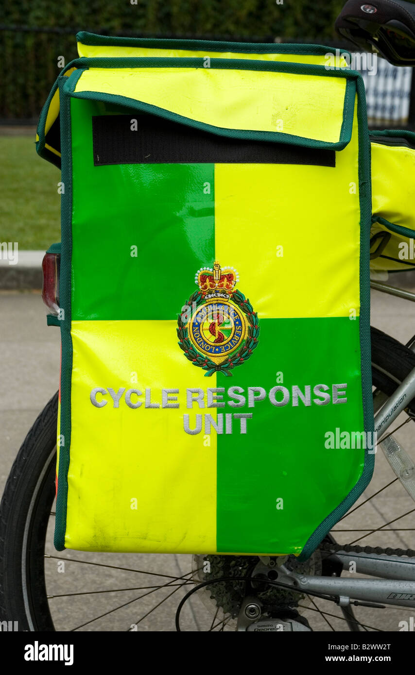 London Ambulance Service paramedic cycle response unit parked by Houses ...