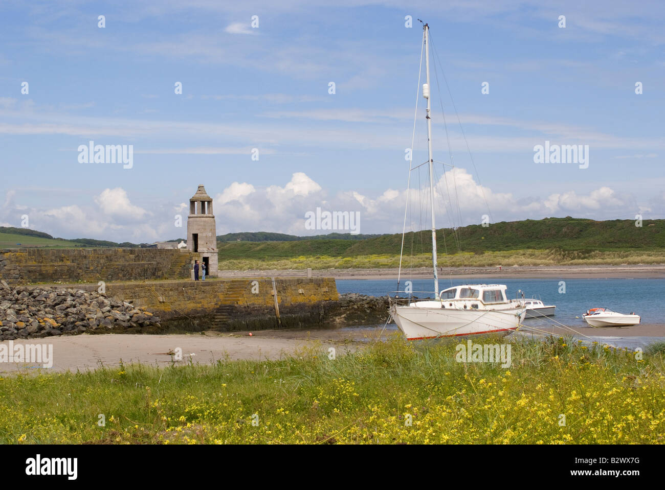 The Stone Pier and Old Granite Lighthouse at Port Logan Harbour with ...