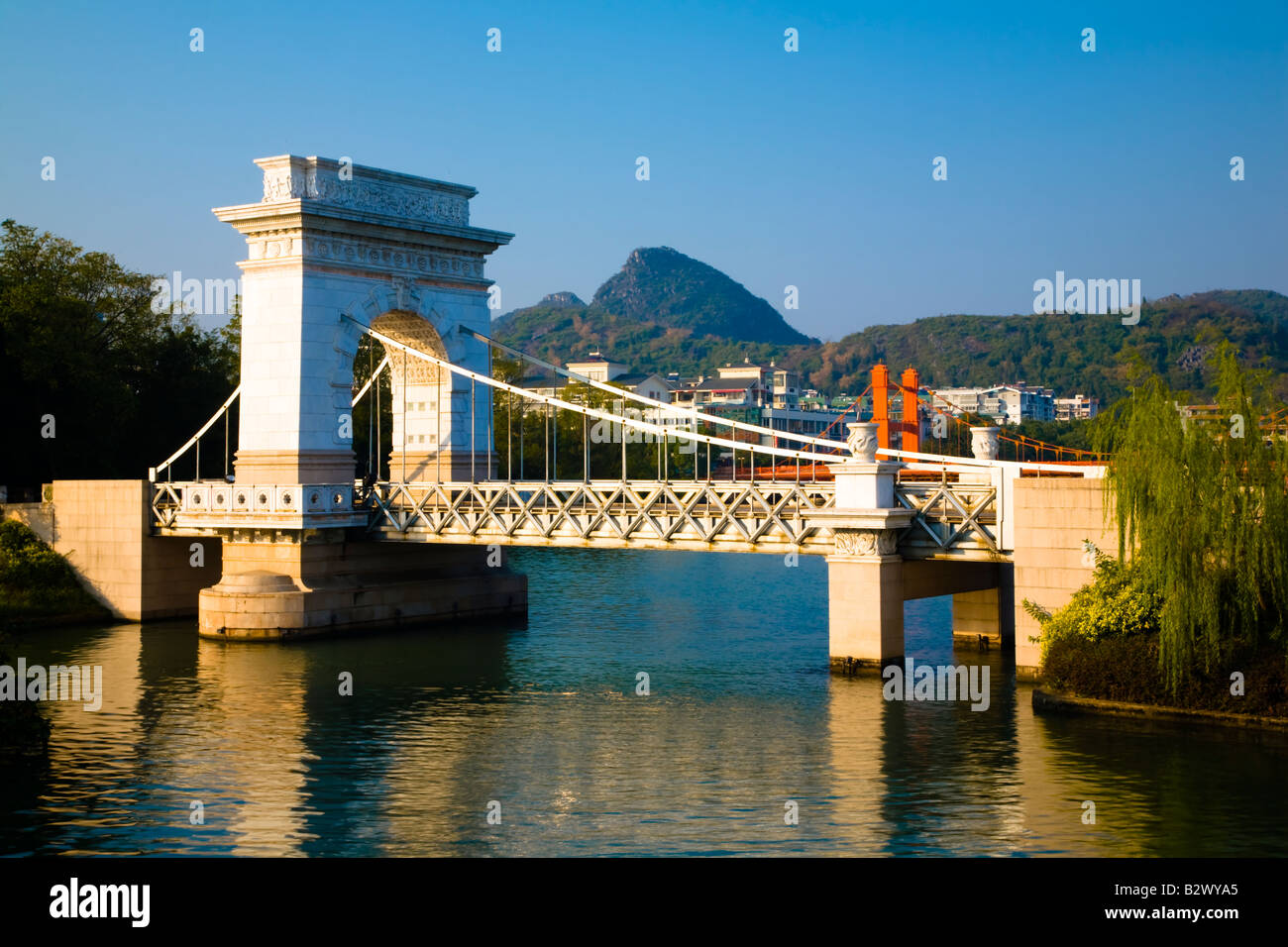 China Guangxi Zhuang Autonomous Region Guilin City Bridge waterfront ...