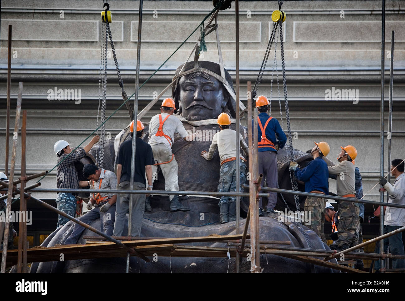 Mongolian State Construction crews building the 5 million statue of the ...