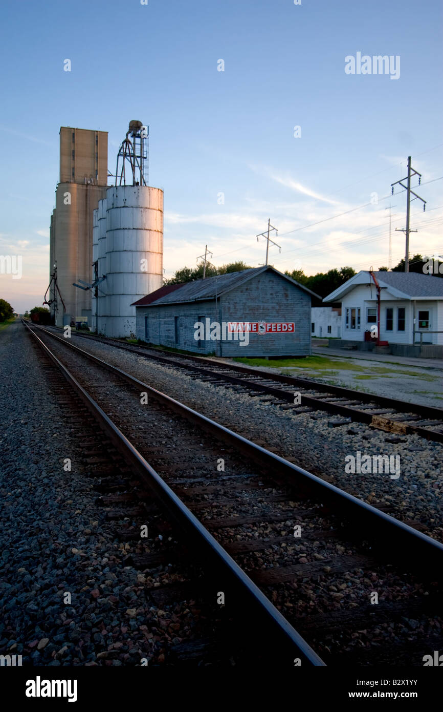The small elevator at Danforth, IL after sunset on a summer evening ...