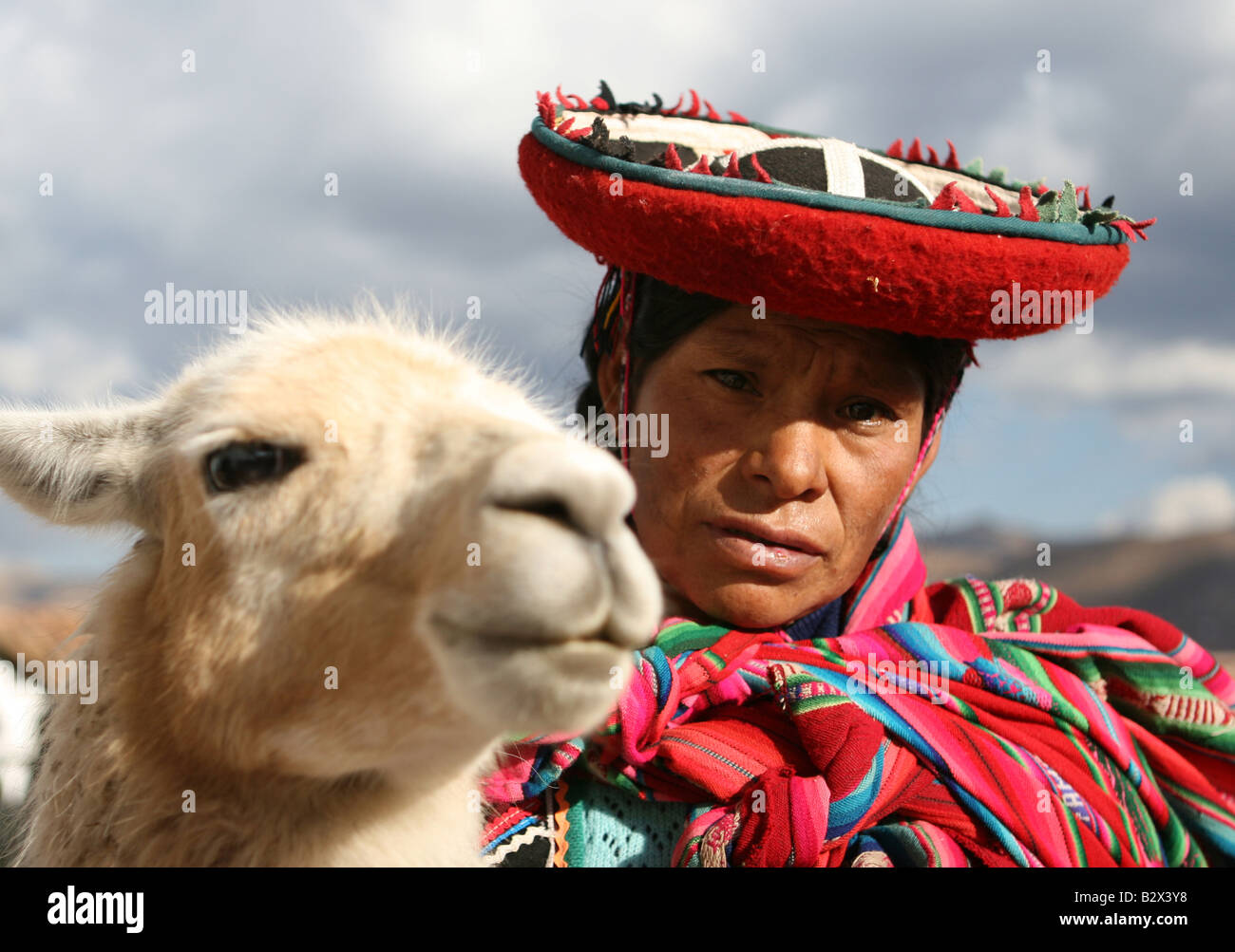 Peru--Cuzco/Cusco--An indigenous woman in traditional clothing walks ...