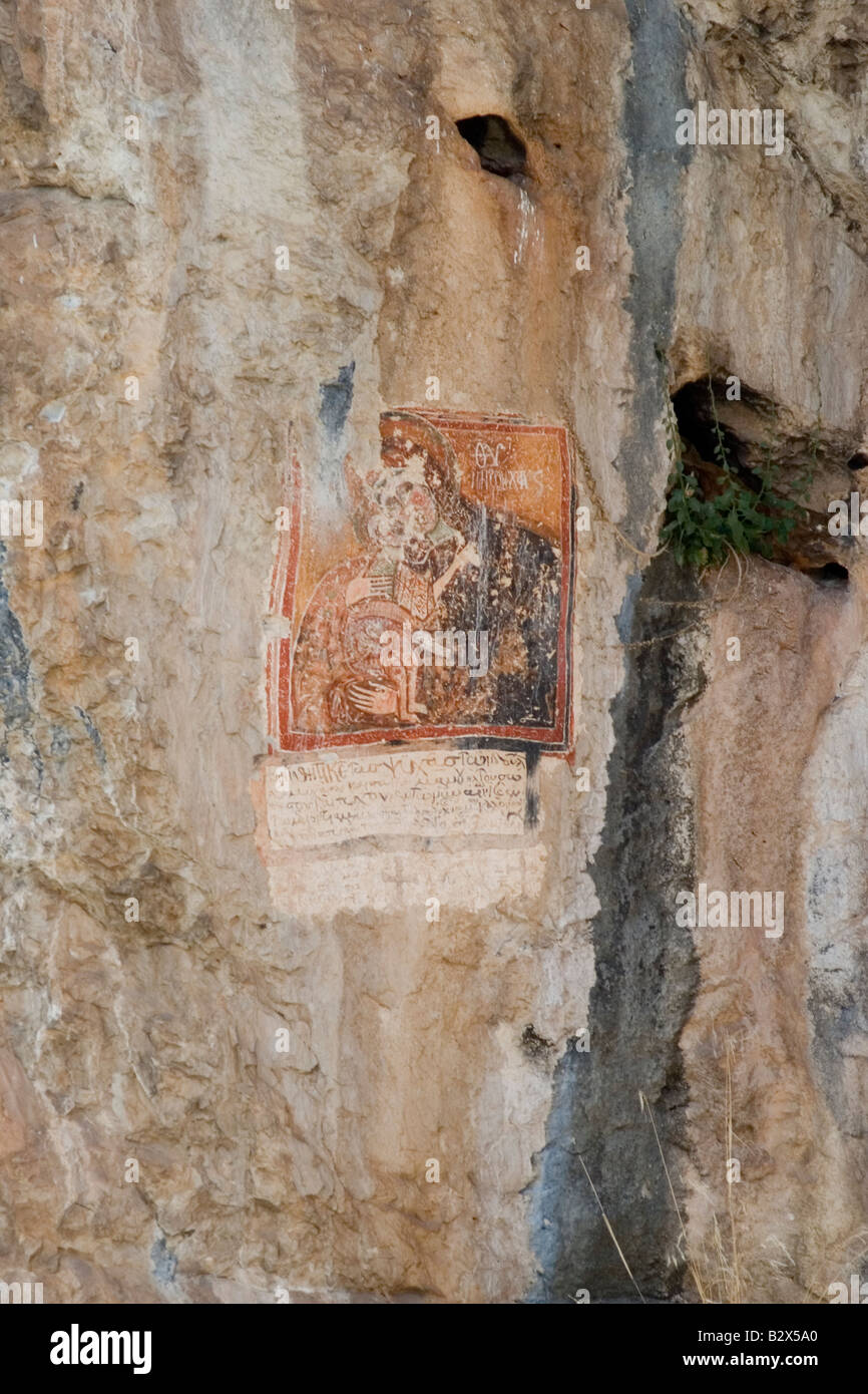 Greece Macedonia Megali Prespa lake, ancient religious rock painting ...