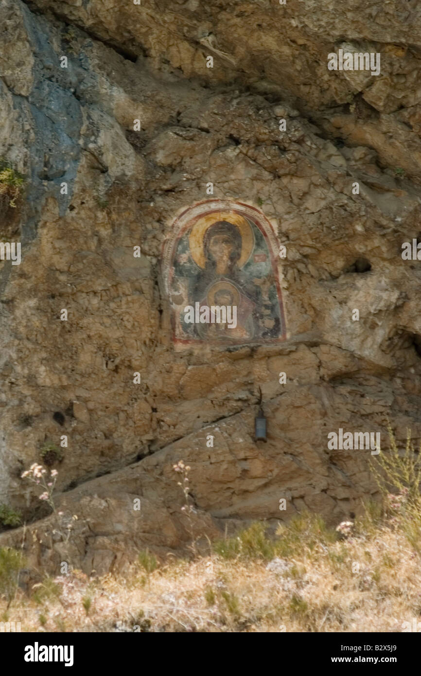 Greece Macedonia Megali Prespa lake, ancient religious rock painting ...