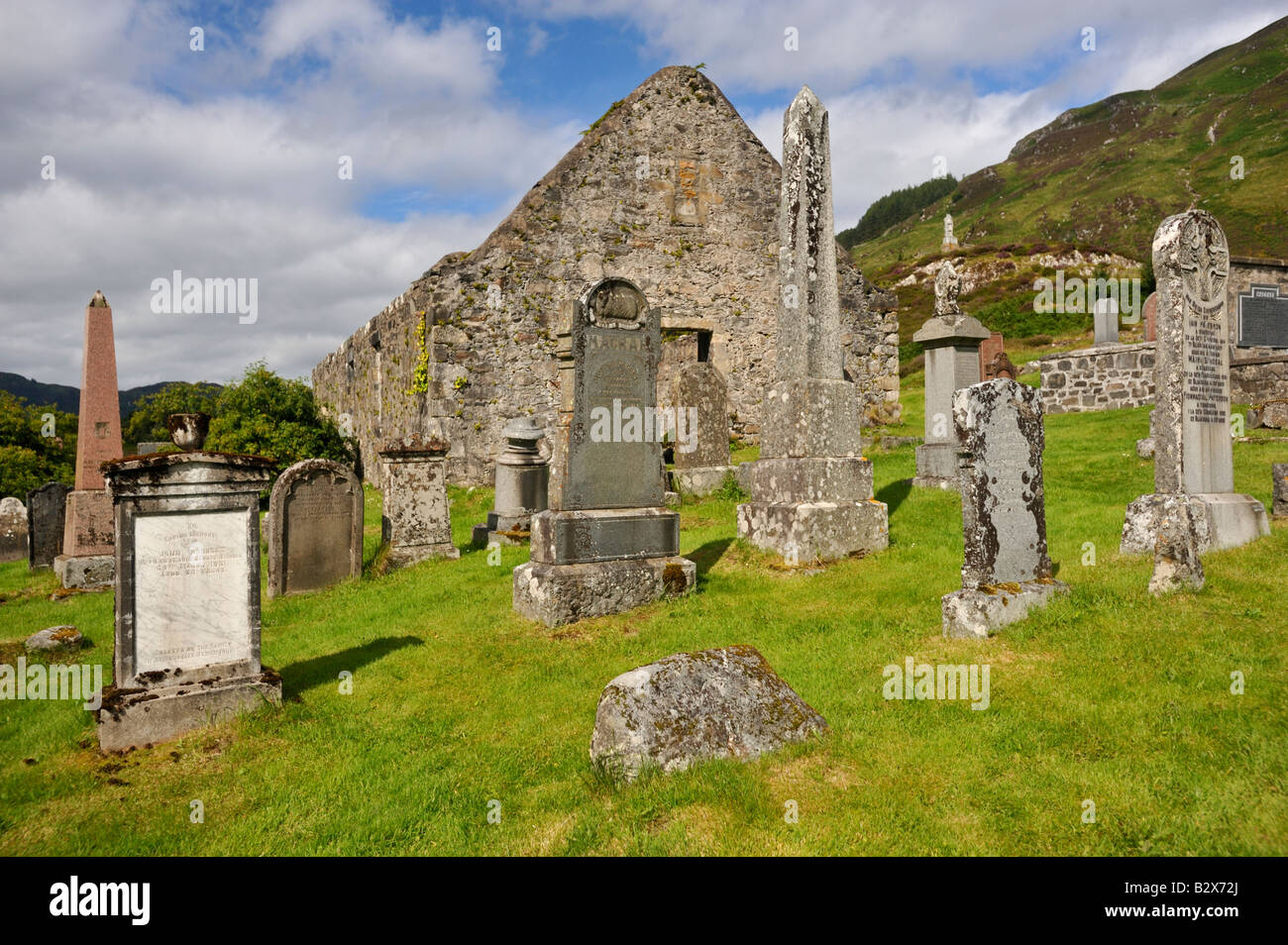 The ruined Clachan Duich Church and graveyard. Shiel Bridge, Glenshiel ...