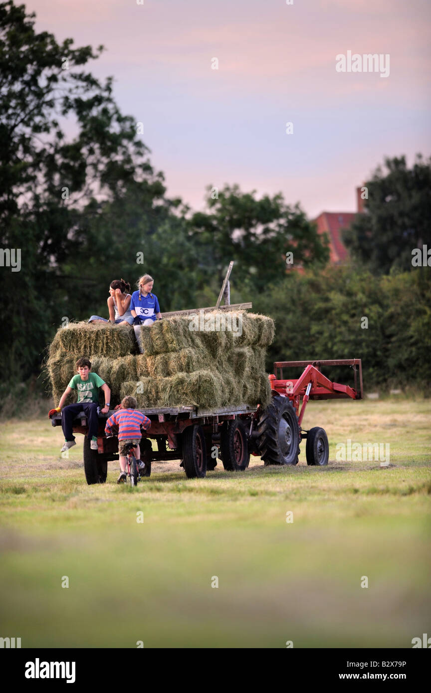 A FARMING FAMILY COLLECTING HAY IN THE TRADITIONAL STYLE IN ...