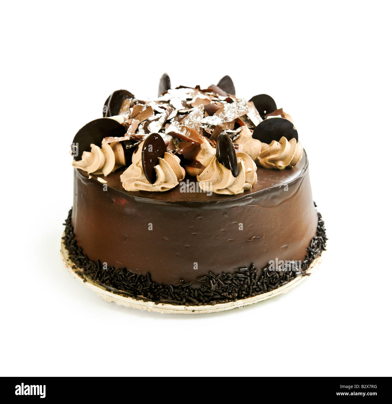 Round chocolate cake isolated on white background Stock Photo - Alamy