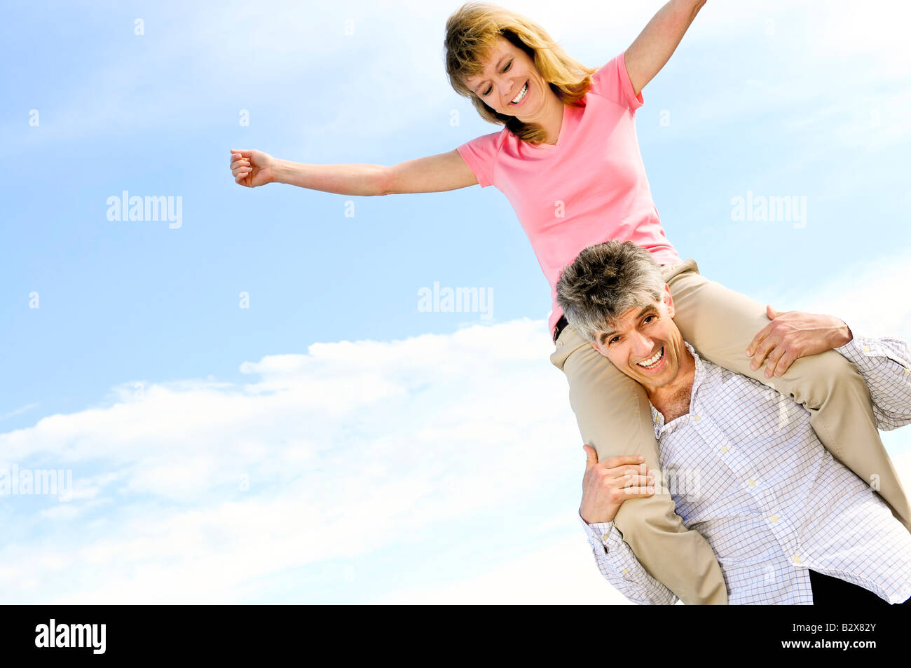 Mature romantic couple of baby boomers enjoying outdoors Stock Photo ...