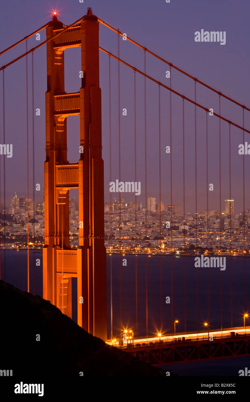 The north tower of the Golden Gate Bridge is juxtaposed against ...