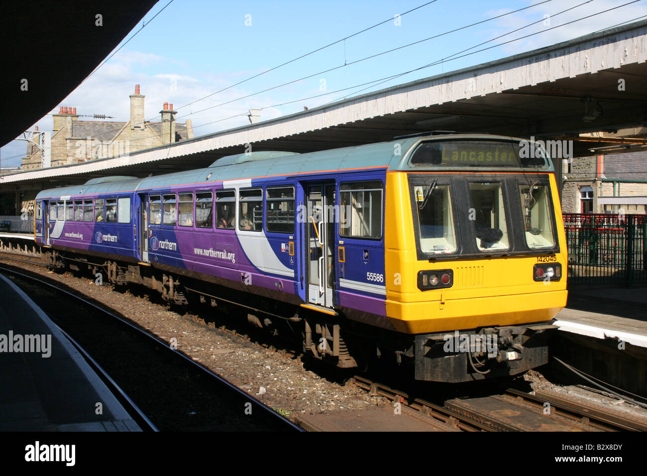 Class 142 diesel multiple unit at Carnforth Stock Photo - Alamy
