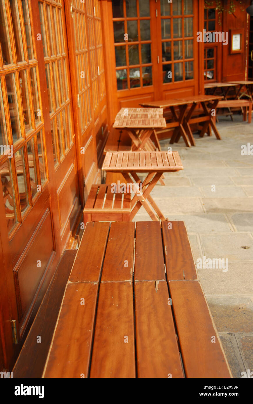 Outdoor patio of a cafe in Paris France Stock Photo - Alamy