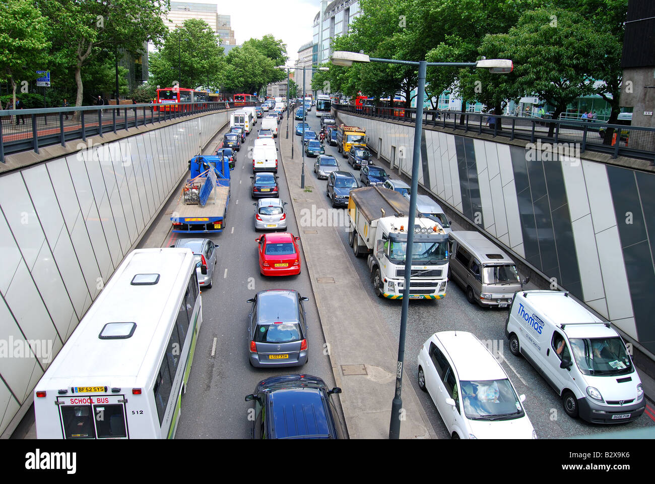 Traffic jam on underpass, Euston Road, Camden Borough,Greater London ...