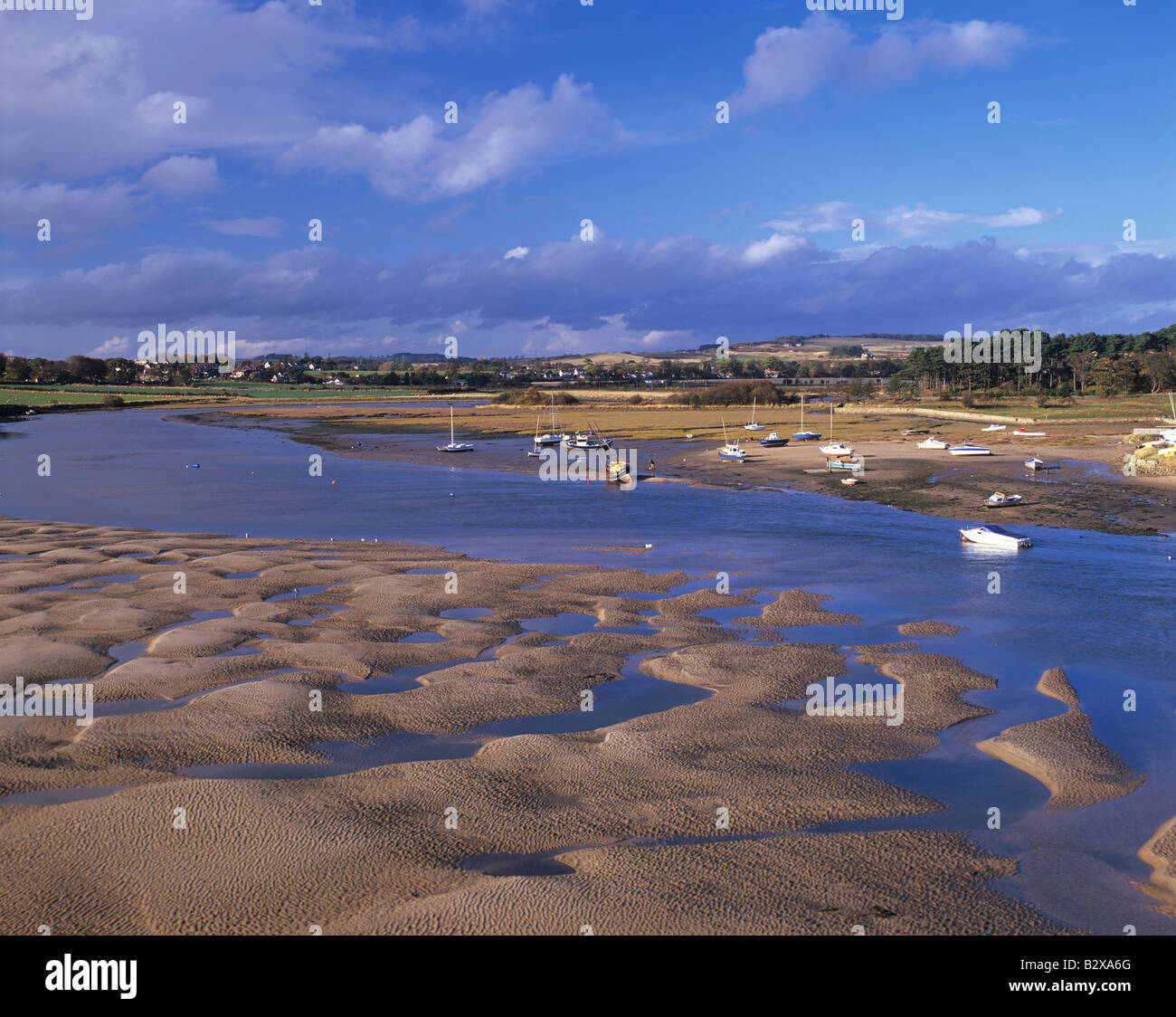 The estuary of the River Aln at Alnmouth on the Northumberland Coast ...