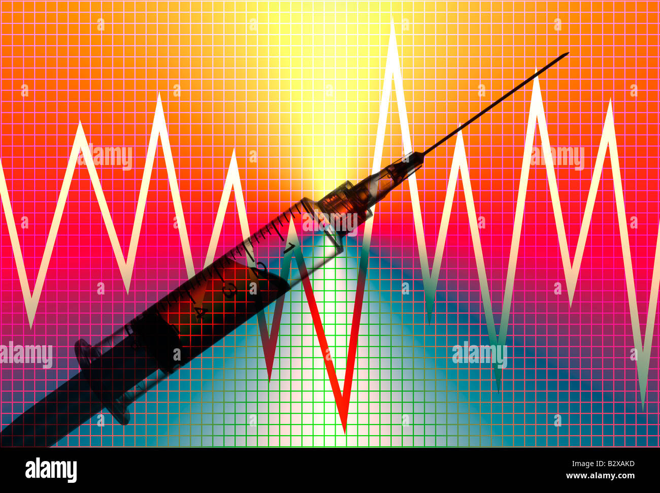 hypodermic needle and EKG Electrocardiogram Stock Photo - Alamy