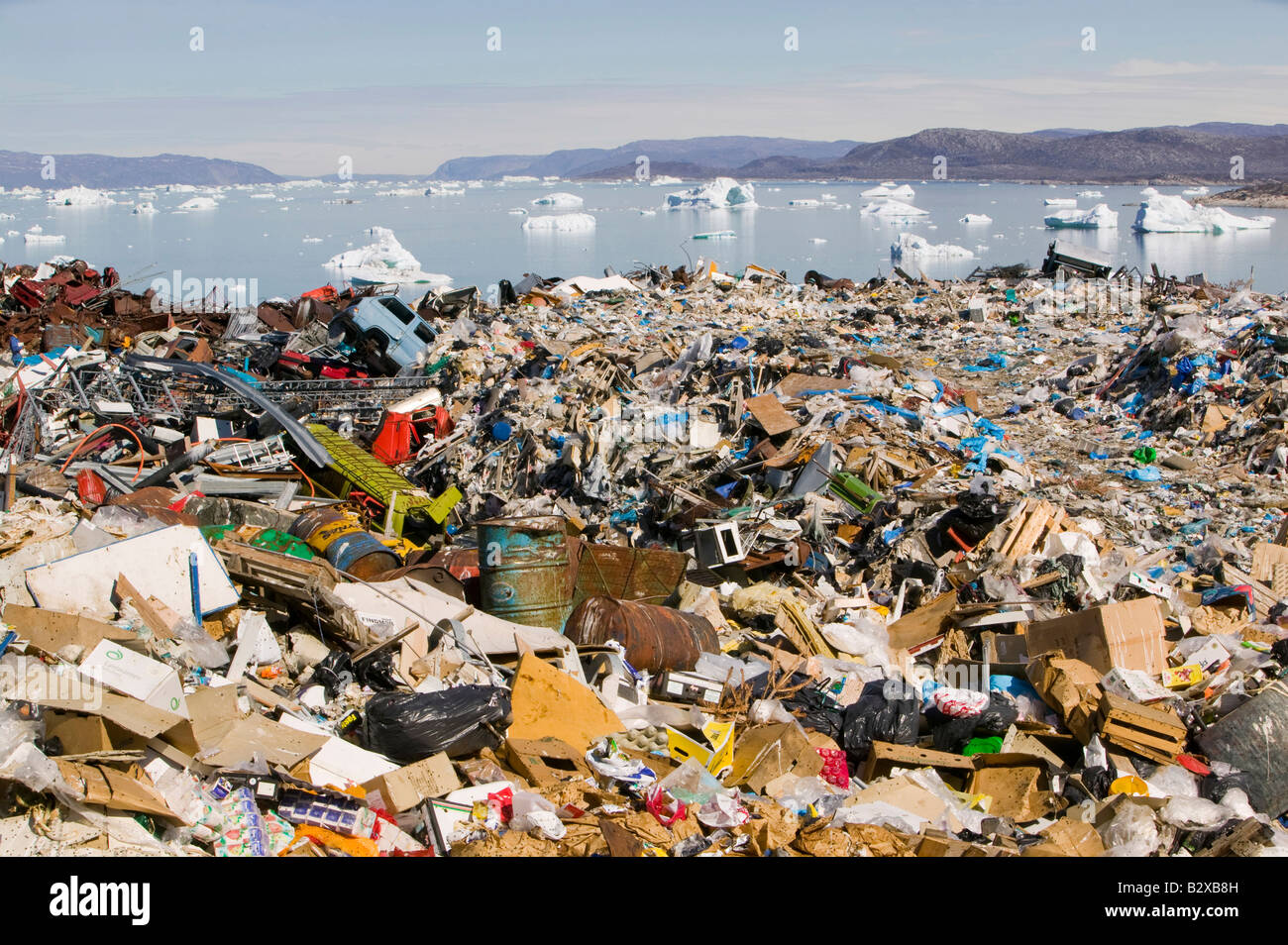 Rubbish dumped on the tundra outside Illulissat in Greenland Stock ...